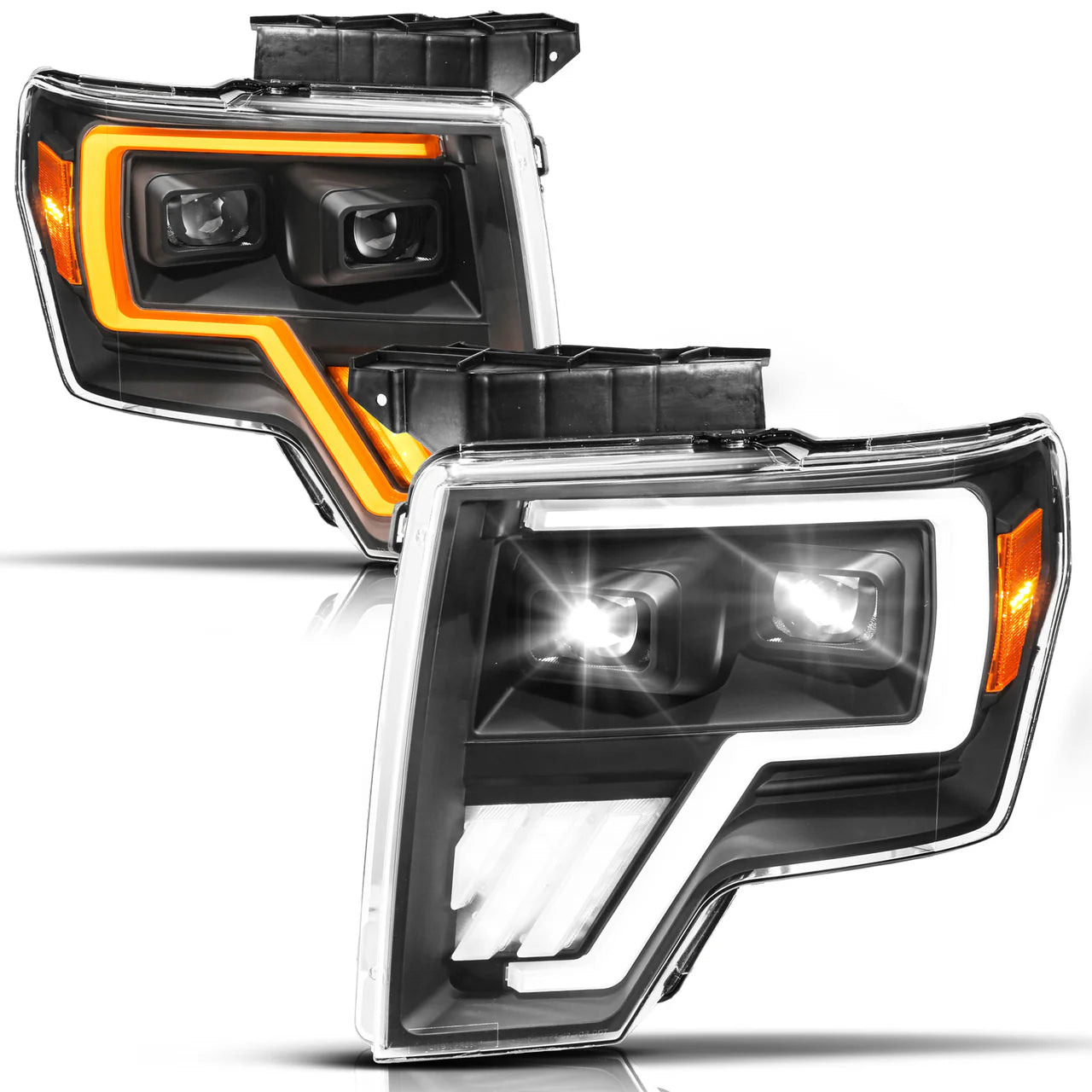 ANZO FORD F-150 09-14 FULL LED PROJECTOR PLANK HEADLIGHTS BLACK W/ INI ...