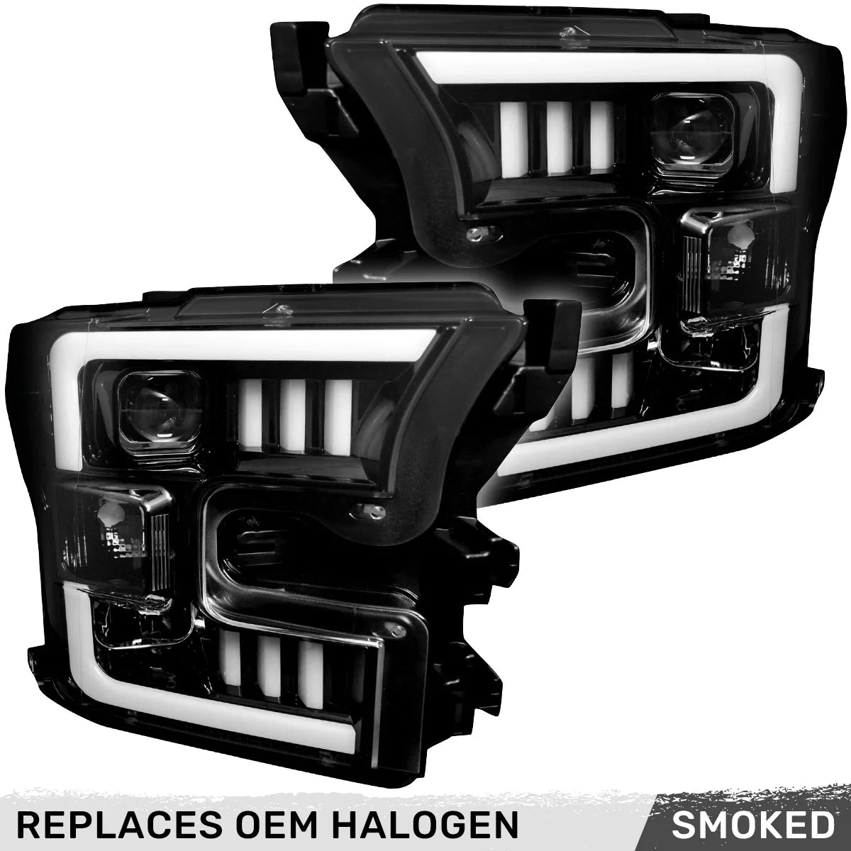 RECON FORD F150 15-17 PROJECTOR HEADLIGHTS W/OLED DRL SCANNING AMBER L ...